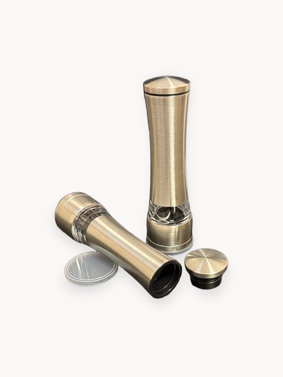 Мельница набор 2 шт для специй, перца и соли, приправ перечница ручная механическая серебристая нержавеющая сталь XL