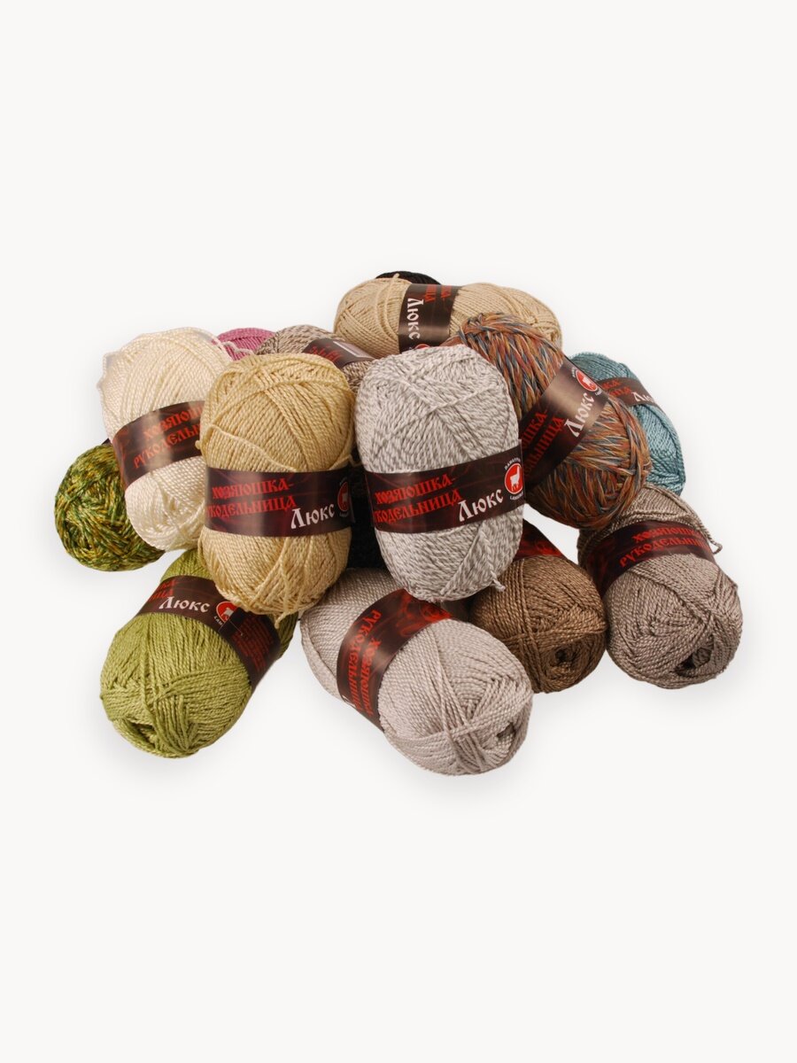 Набор пряжи "Хозяюшка-рукодельница" люкс ассорти №микс + крючок с ручкой 3.5 мм