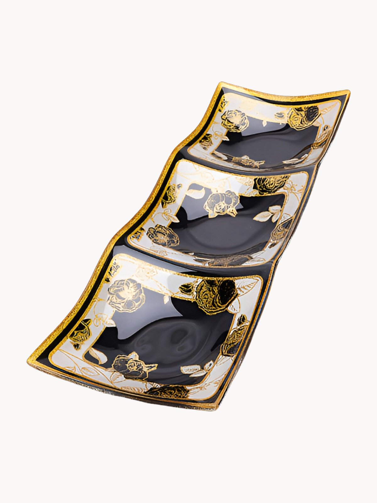 Менажница универсальная с декором, 38,5х13,5 см, стекло, 3 секции