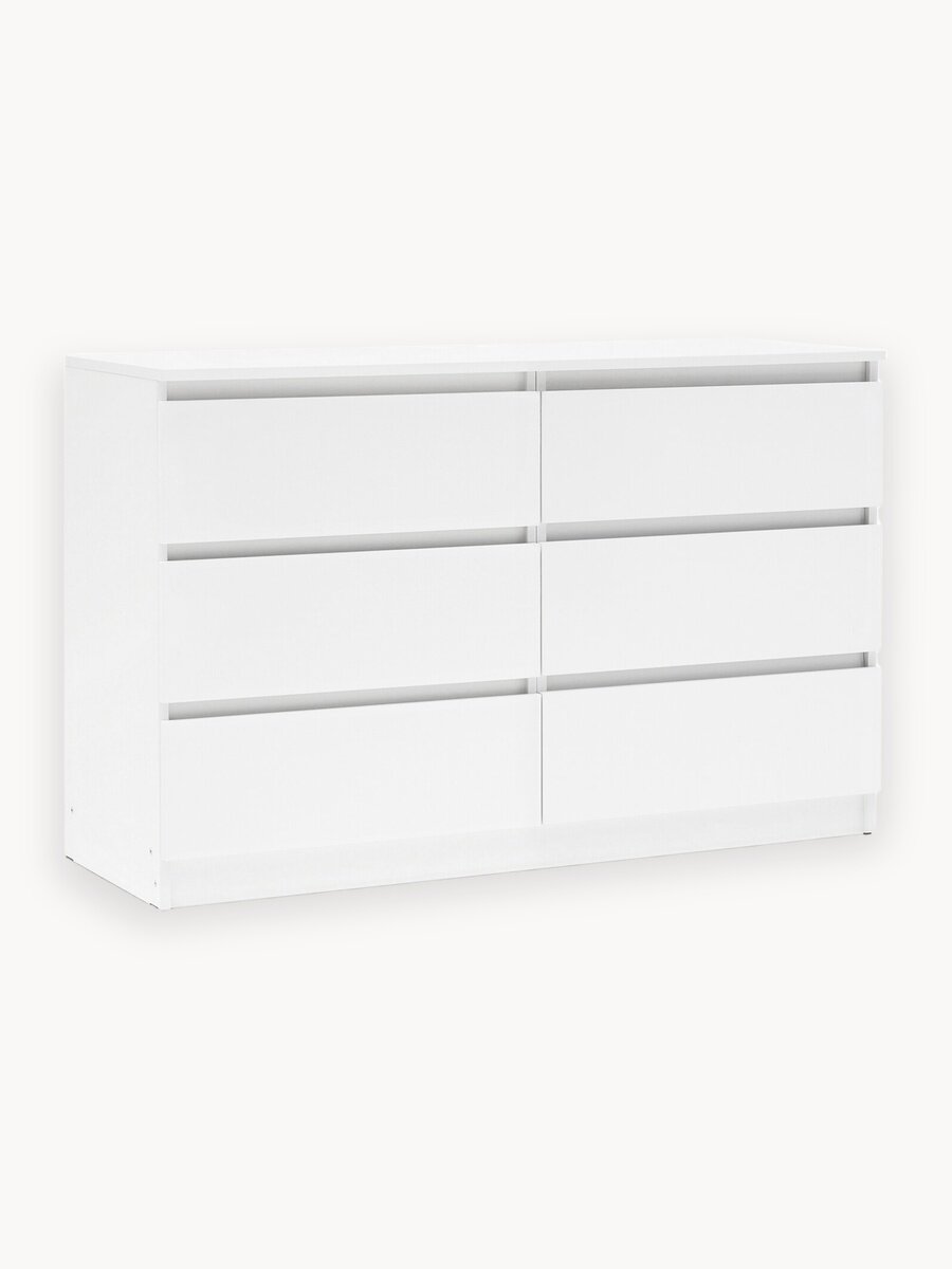 Комод для одежды Нонтон Челси, 120х45х76 см, 6 ящиков, белый / белый глянец