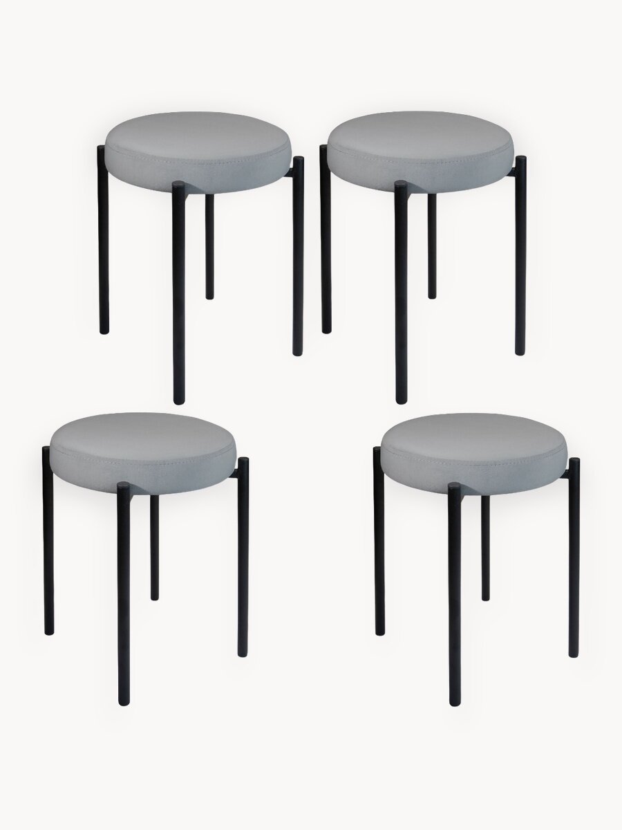 RooMi Табурет для кухни Канапе комплект 4 шт мягкие, велюр, ножки черные, пластиковые наконечники, серый