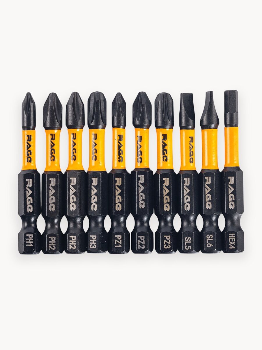 Набор бит торсионных IMPACT PH PZ SL HEX x 50 мм 10 шт RAGE by VIRA