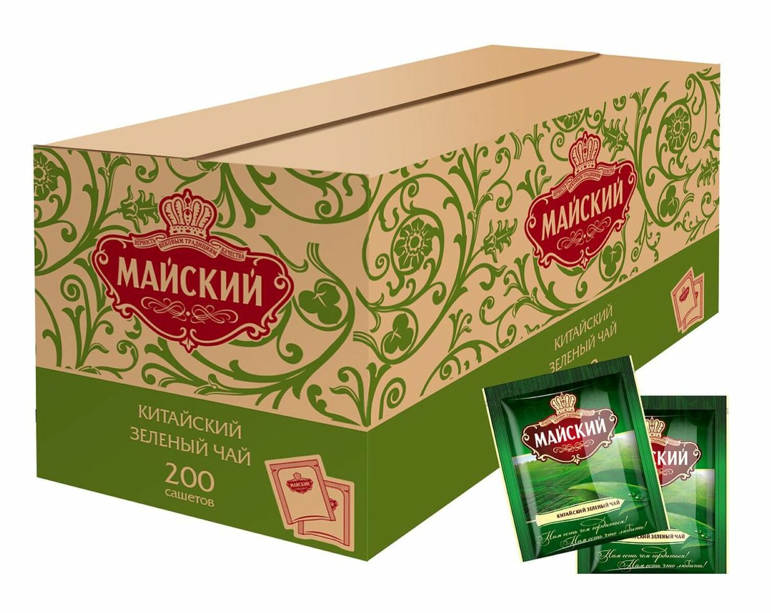 Чай Майский зеленый Royal Green, с ярлычком в конверте, коробка, 2 г х 200 пакетиков
