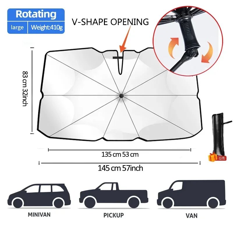 Солнцезащитный зонт для авто, Rotating Opening L
