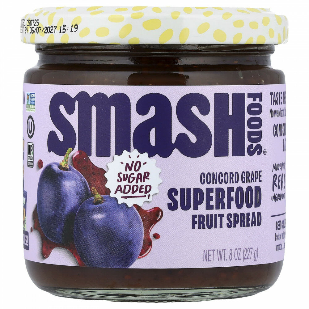 Smash Foods, фруктовая паста с суперфудами, виноград конкорд, 227 г (8 унций)