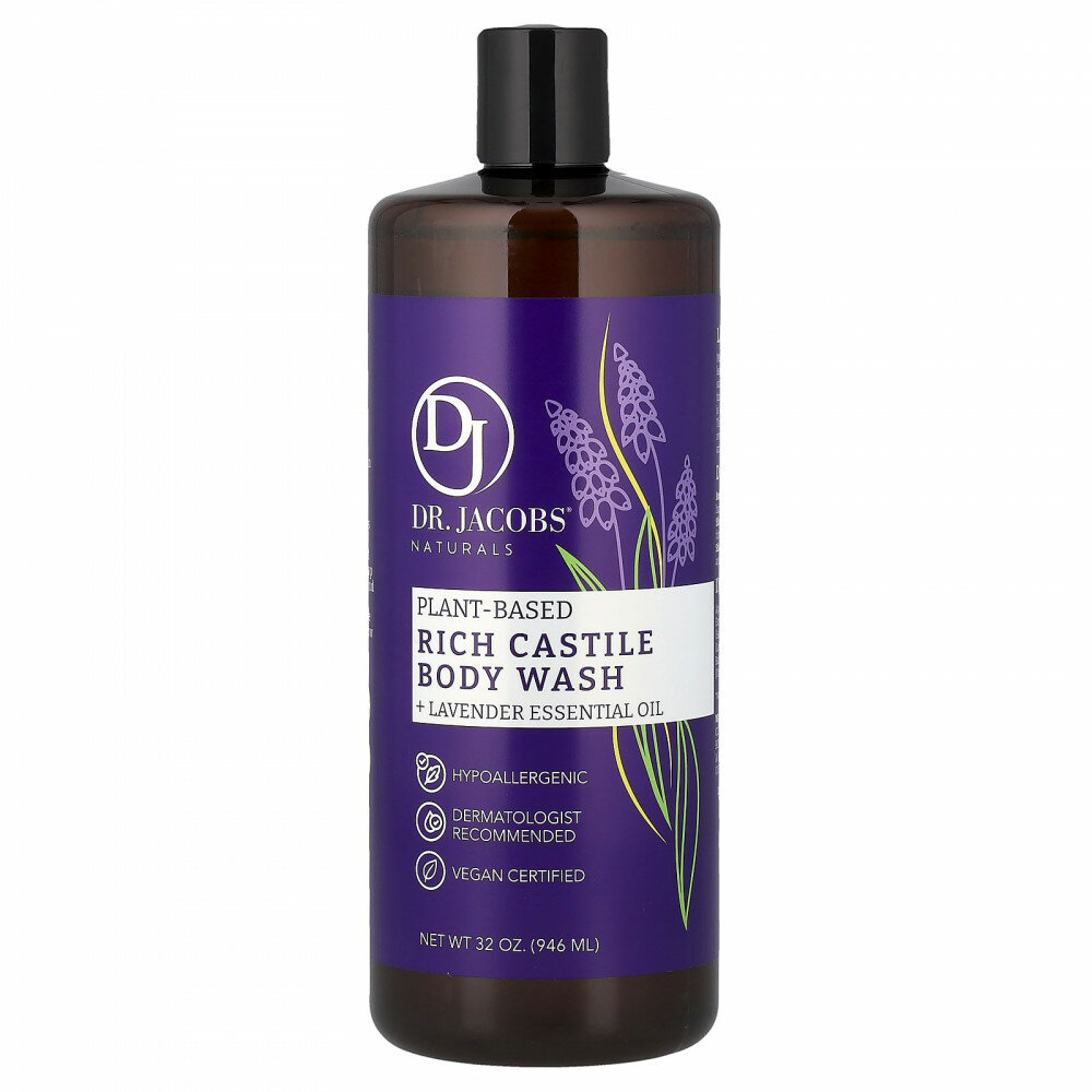 Dr. Jacobs Naturals, кастильский гель для душа на растительной основе, эфирное масло лаванды, 946 мл (32 унции)
