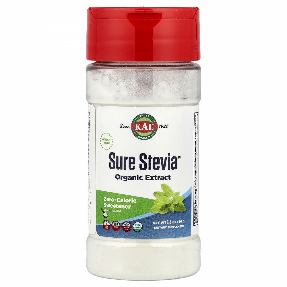 KAL, Organic Sure™, экстракт органической стевии, 40 г (1,3 унции)