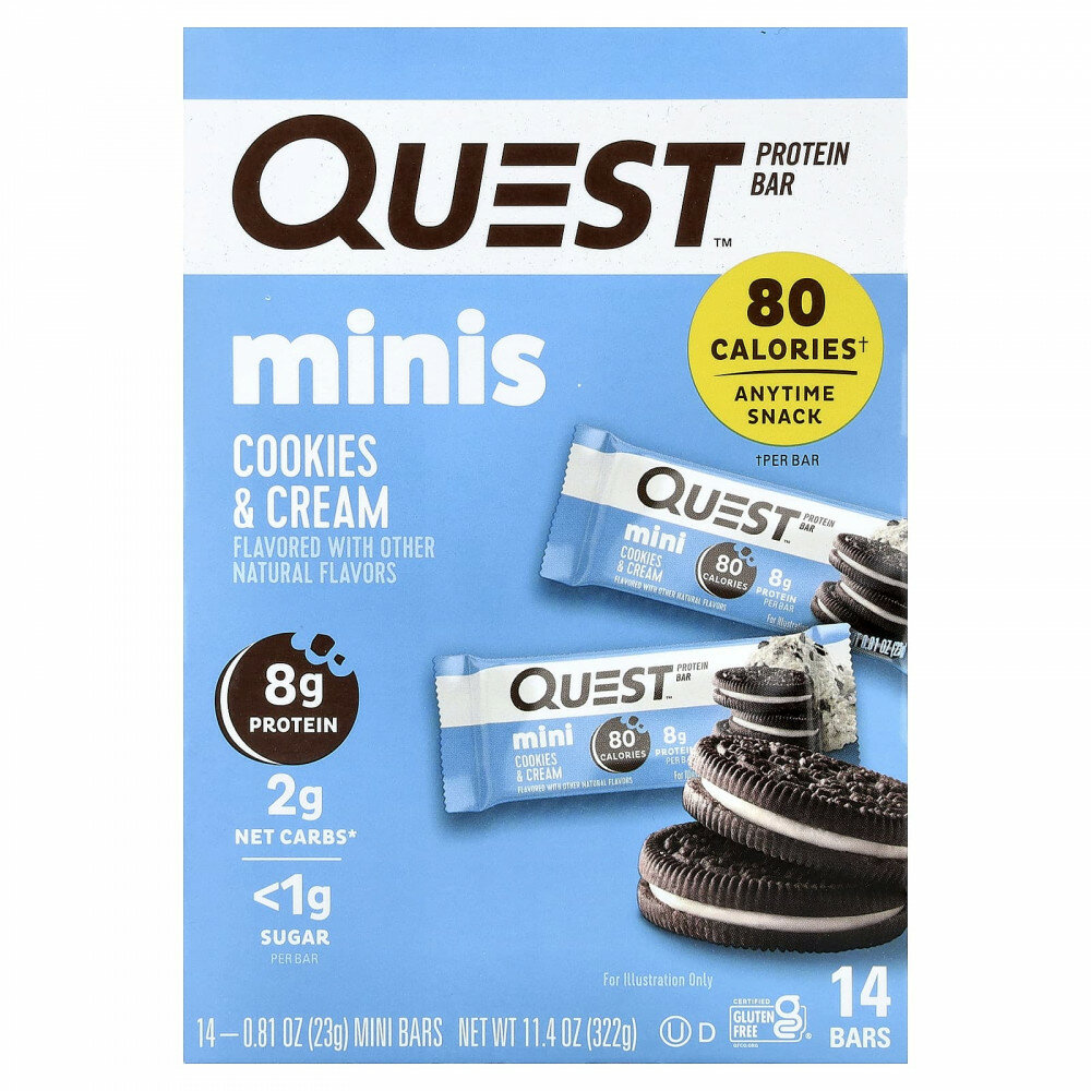 Quest Nutrition, мини, протеиновый батончик, печенье и крем, 14 батончиков по 23 г (0,81 унции)