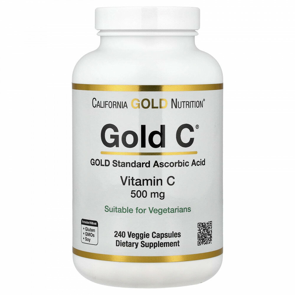 California Gold Nutrition, Gold C®, витамин C класса USP, 500 мг, 240 вегетарианских капсул