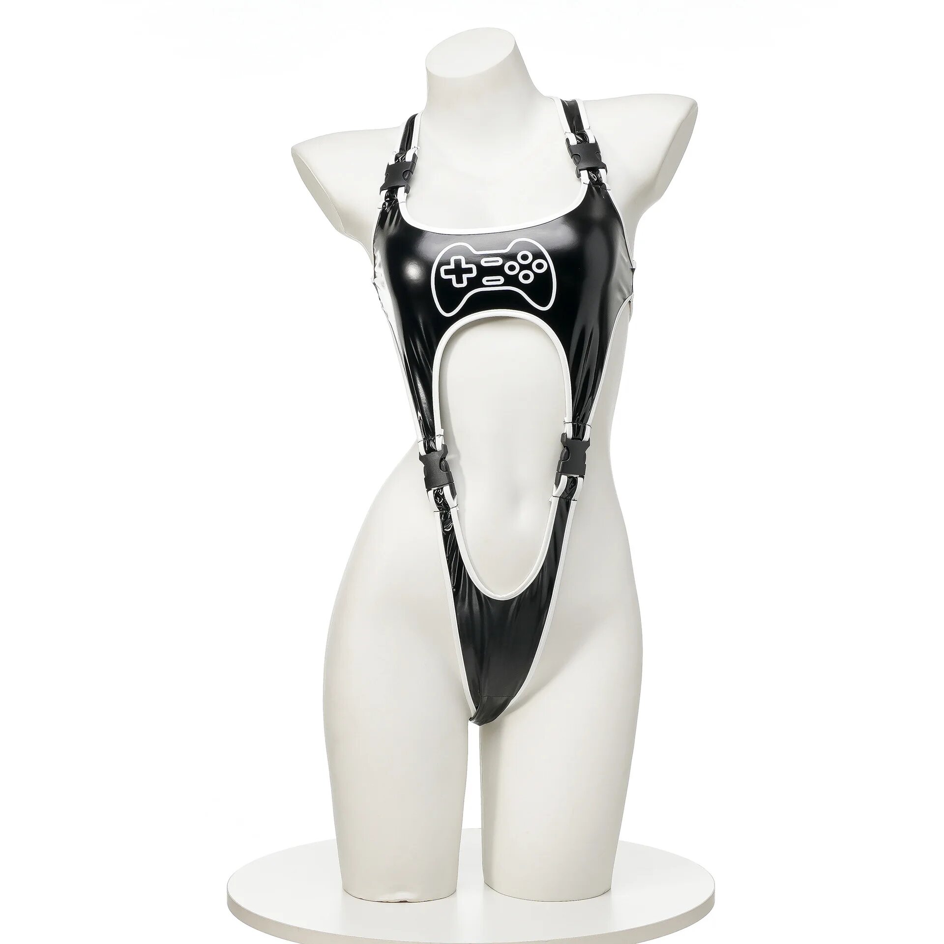 Аниме Киберпанк Бикини Косплей Костюм Контроллер Кожаный Купальник С Высокой Талией И Пряжкой Мужской Экзотический Комплект T.