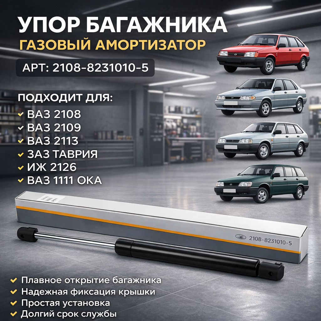 Упор багажника амортизатор 2108-8231010-5 ВАЗ 2108 2109 2113 ОКА ИЖ 2126 ЗАЗ Таврия газовый
