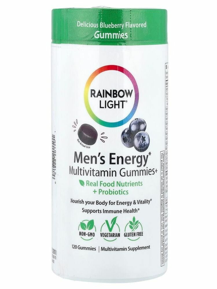 Жевательные мультивитамины для повышения уровня энергии для мужчин, со вкусом голубики, 120 жевательных таблеток, Rainbow Light