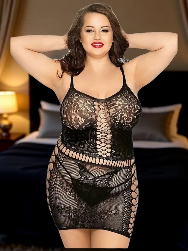 Платье-сетка и стринги Candy Girl Starr, 2XL (Цвет: черный)