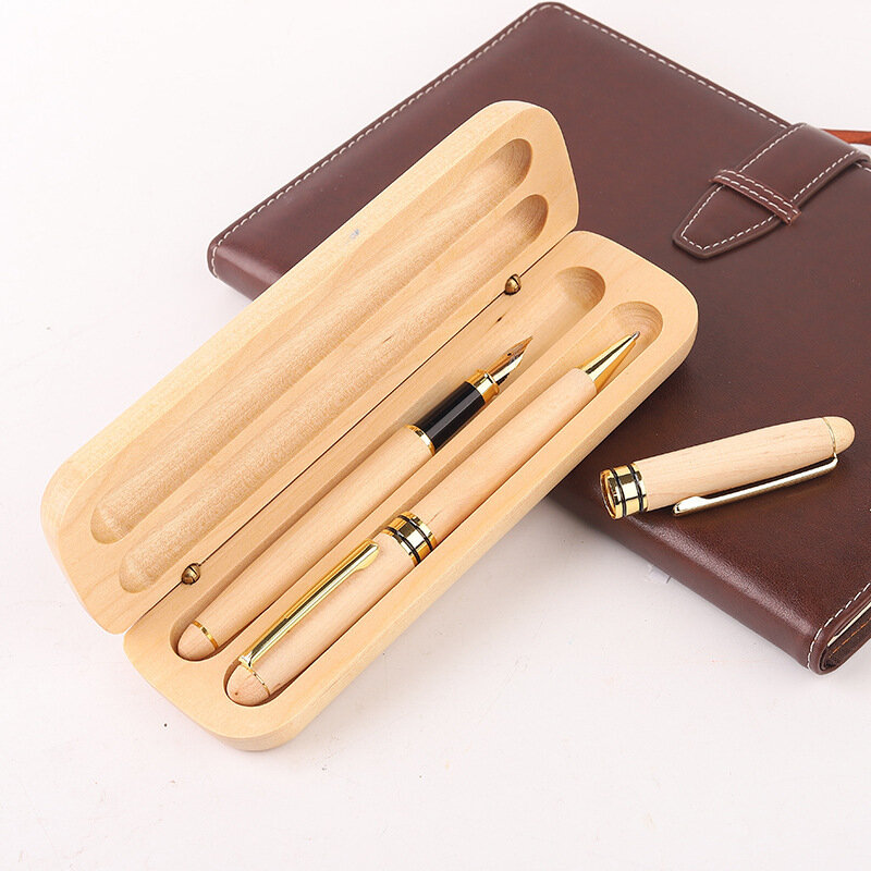 Подарочный набор из бамбуковой и деревянной ручки-перьевой ручки и шариковой ручки, возможно нанесение логотипа, винтажный рекламный подарок, оптовая продажа ручек из массива дерева.