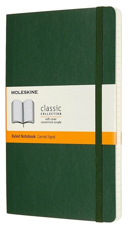 Блокнот Moleskine Classic soft Large 130х210 мм, 192 стр, линейка мягкая обложка зеленая (QP616K15)