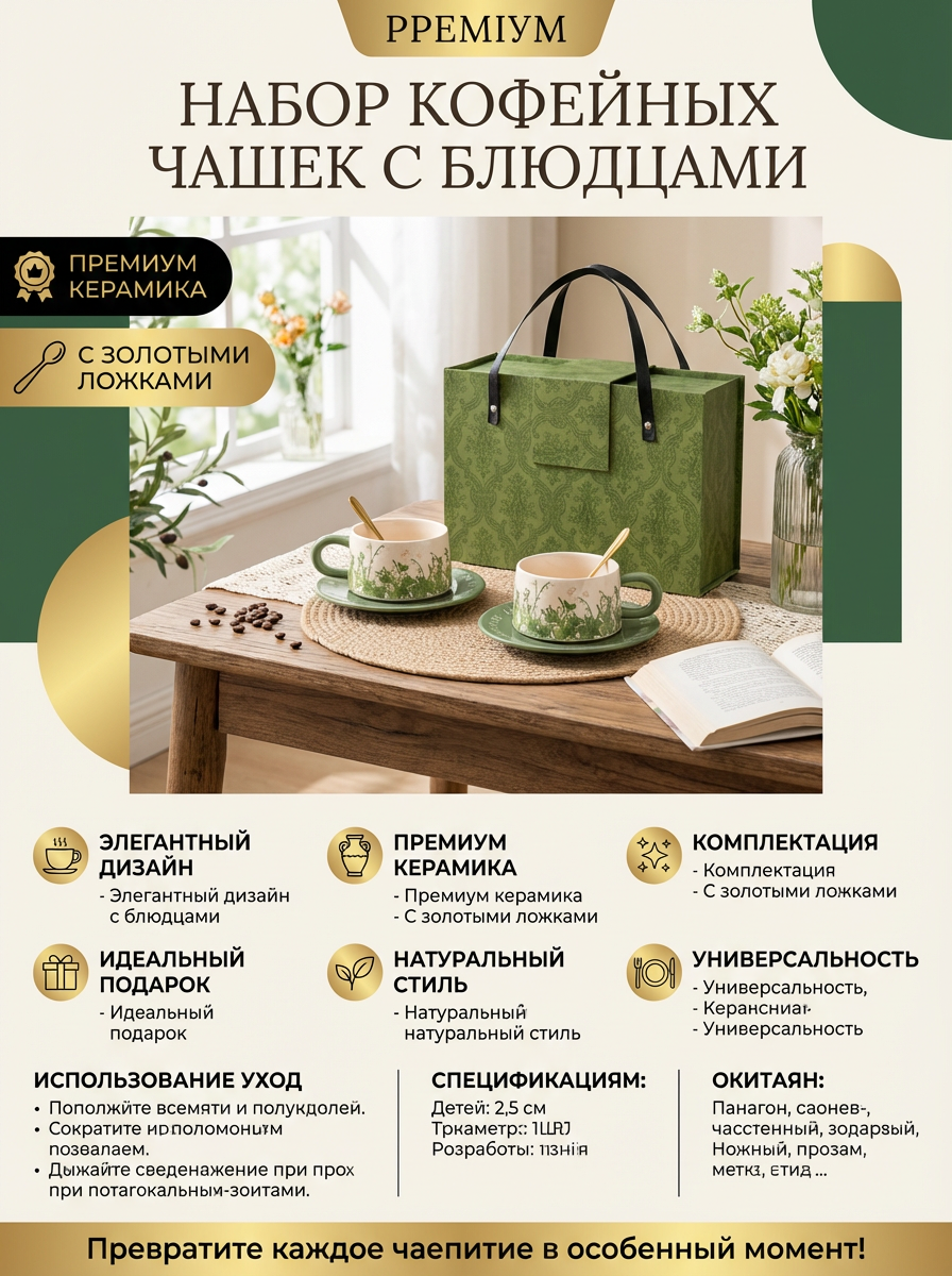 Кофейный сервиз с чашками и блюдцами в стиле ландыша элегантный подарок для любителей кофе и чая