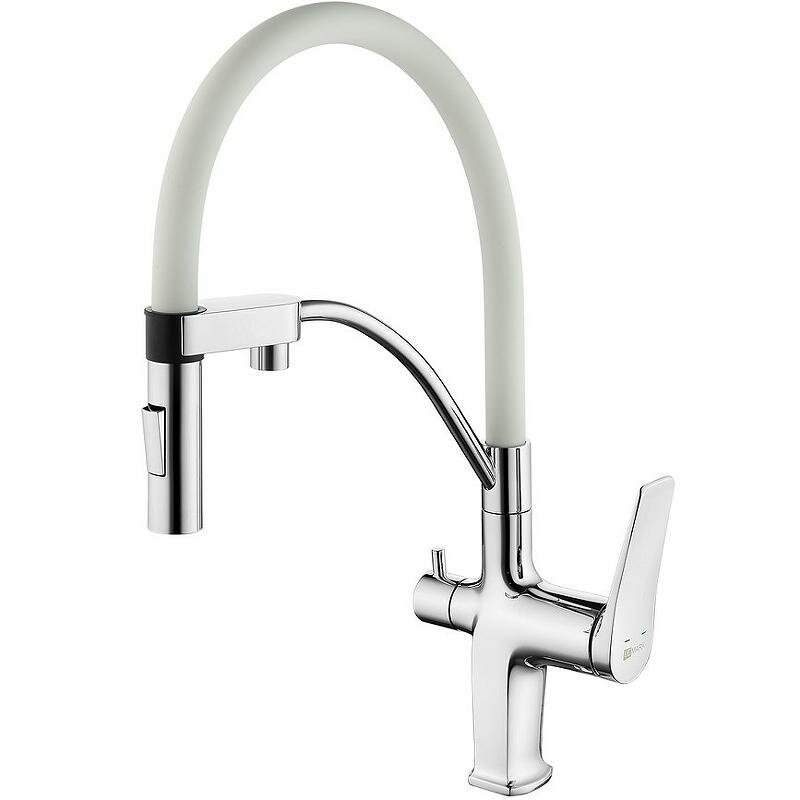 Смеситель для кухни Lemark Comfort LM3074C-White хром белый, с краном для питьевой воды, рычажный, латунь