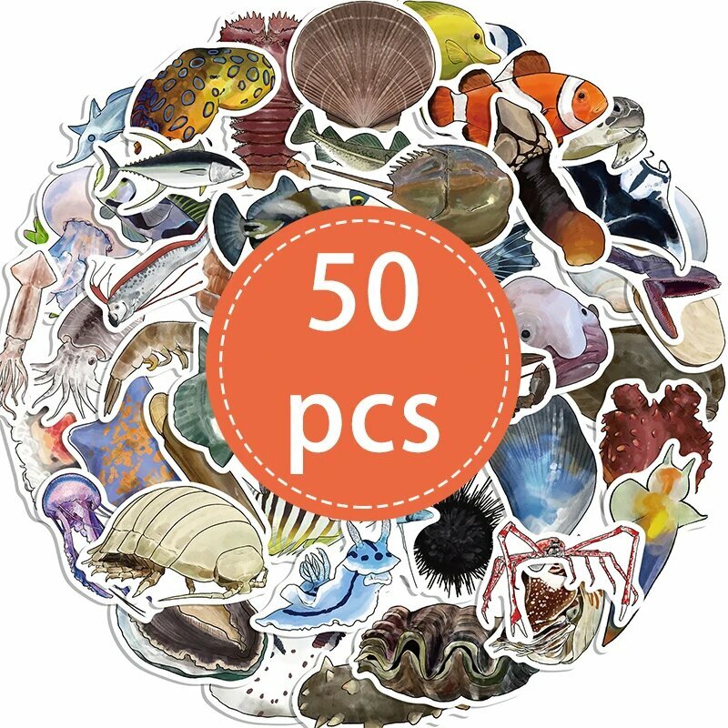 50 шт, наклейки с глубоководными рыбами