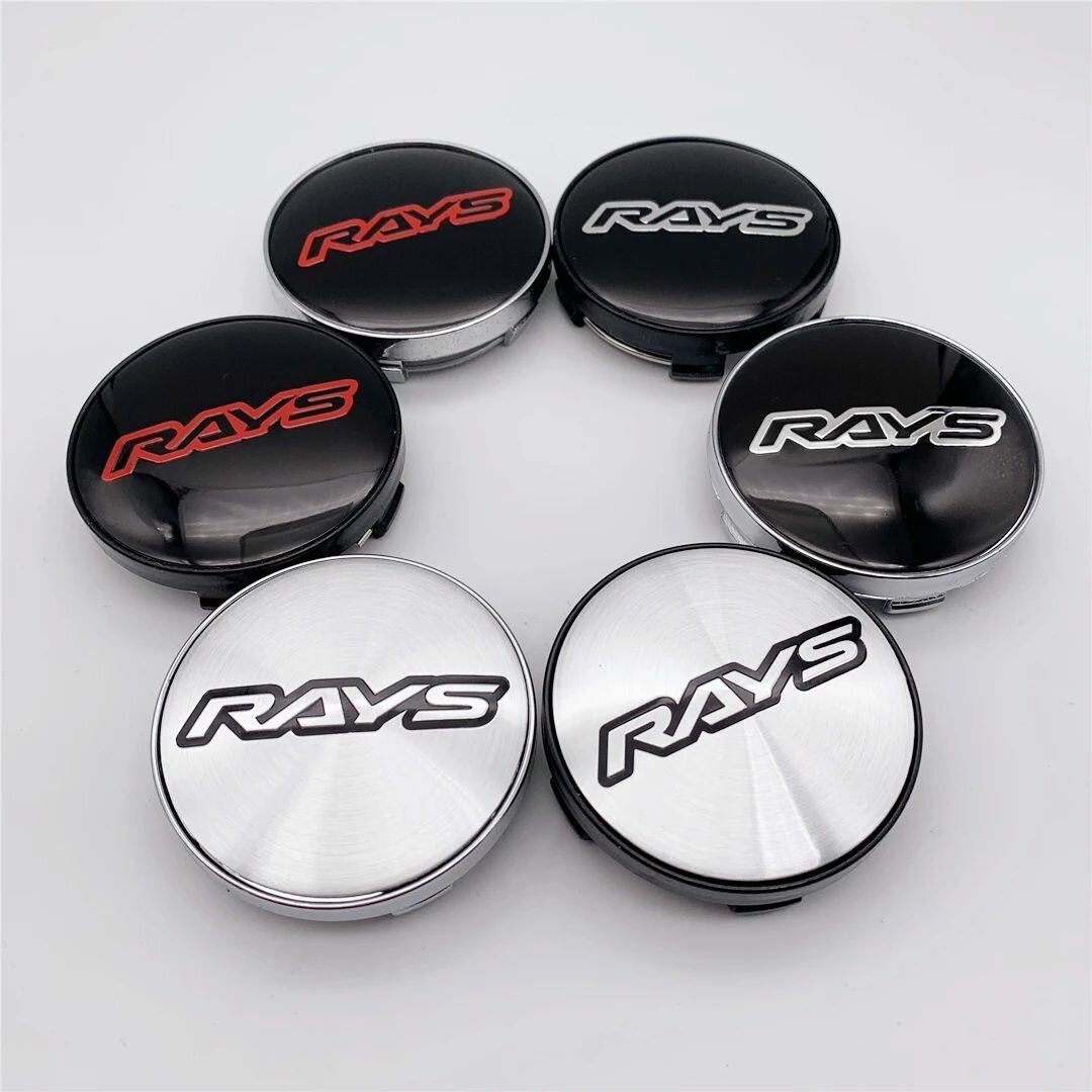 Колпачки на литые диски 60/56 мм — универсальные заглушки под RAYS, набор 4 шт из алюминия и ABS по фото для колес