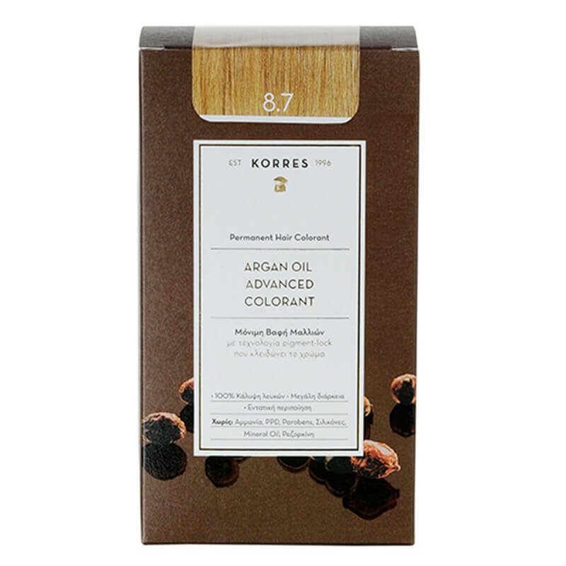 Краска для волос Korres Argan Oil, оттенок 8.7 toffee, 50 мл