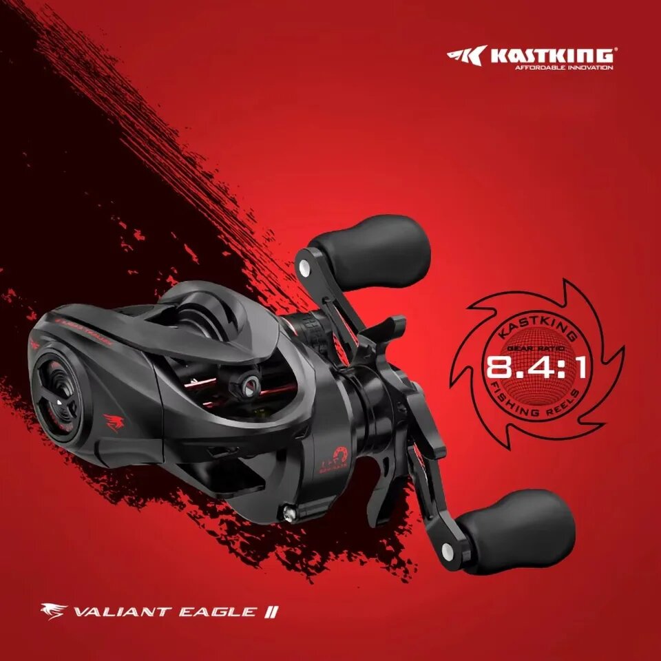 Кастинг-риэл KastKing Black Valiant Eagle II Bait Finesse System с максимальной нагрузкой 5 кг, высокой скоростью 8.4:1 для ловли басса.