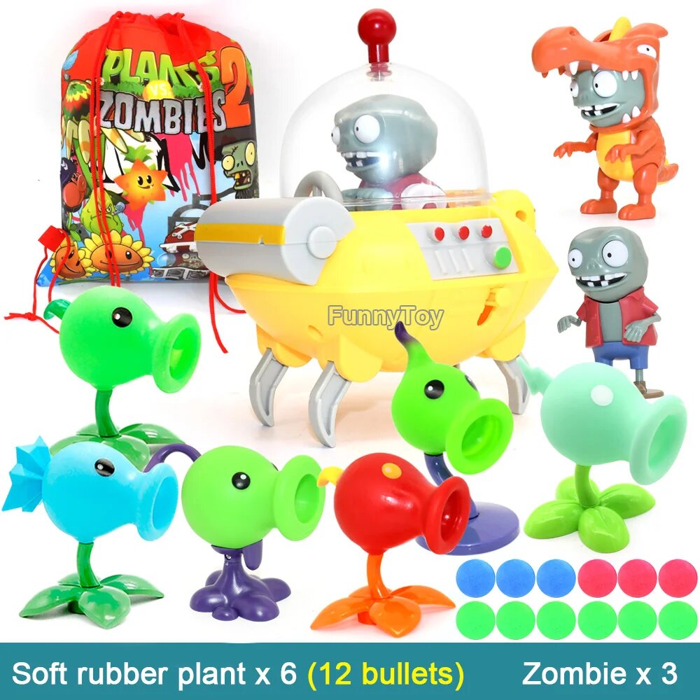 Фигурки Plants VS ZOMBIES 2, набор 6 растений, 3 зомби, без коробки