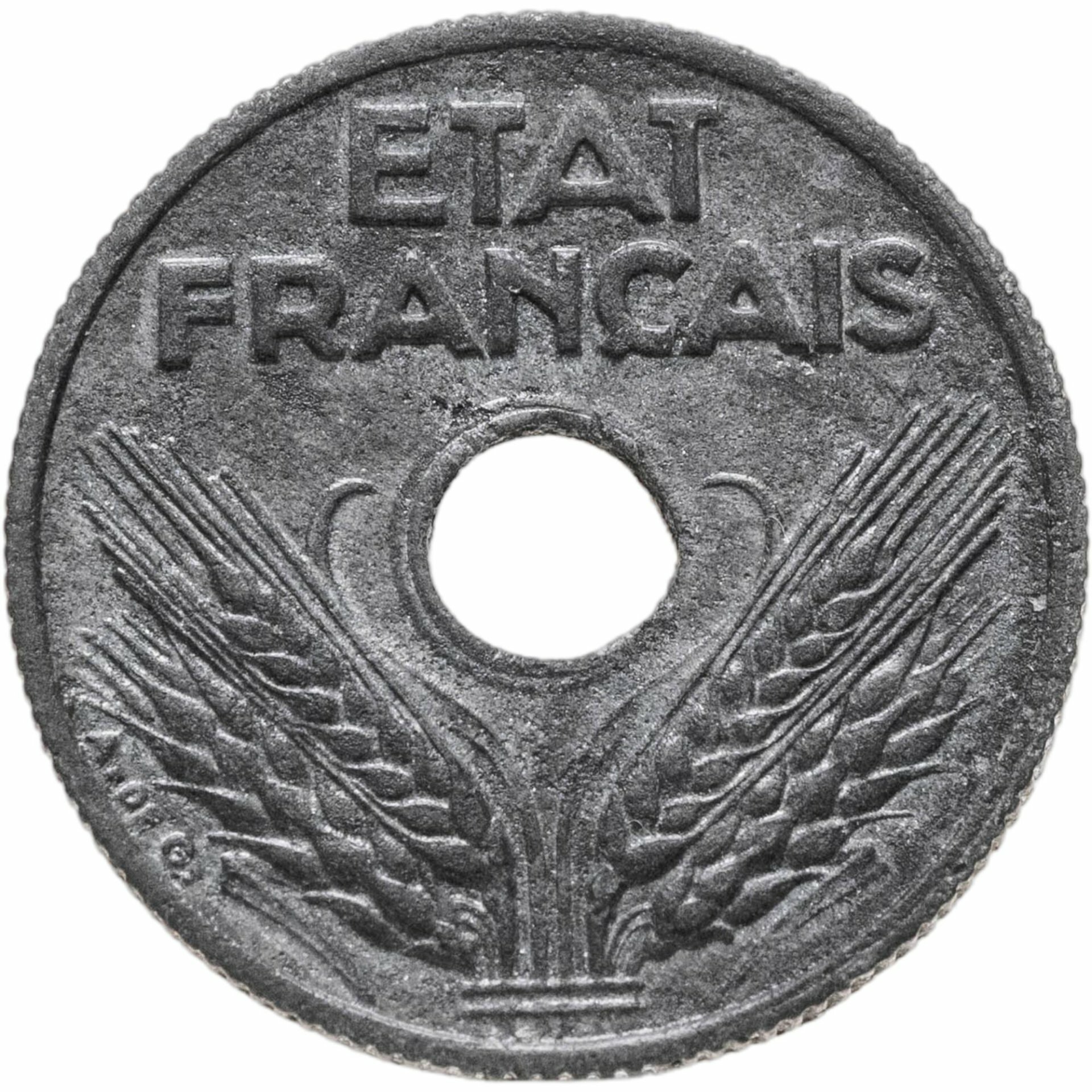 Франция 10 сантимов 1943, Цинк, в сохранности VF-XF