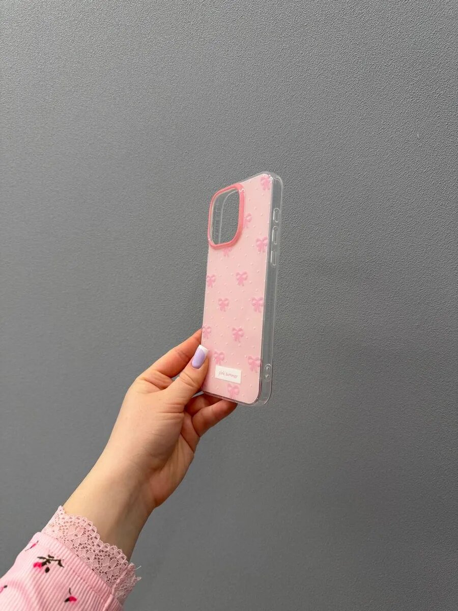 Чехол на Iphone 15 Pro Max, розовый цвет, принт "Бантики", женский — фото 1