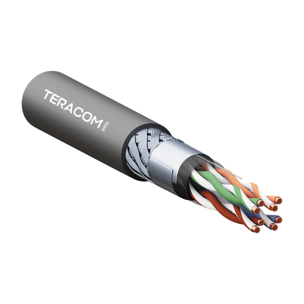 Кабель витая пара SF/UTP кат.5E 4 пары 19х0.1мм 26AWG для промышлен. Ethernet оболочка полиуретан -40град. C – +80град. C черн. (уп.500м) TERACOM PRO EKF TRP-5ESFU-04PU-BK-OIE5