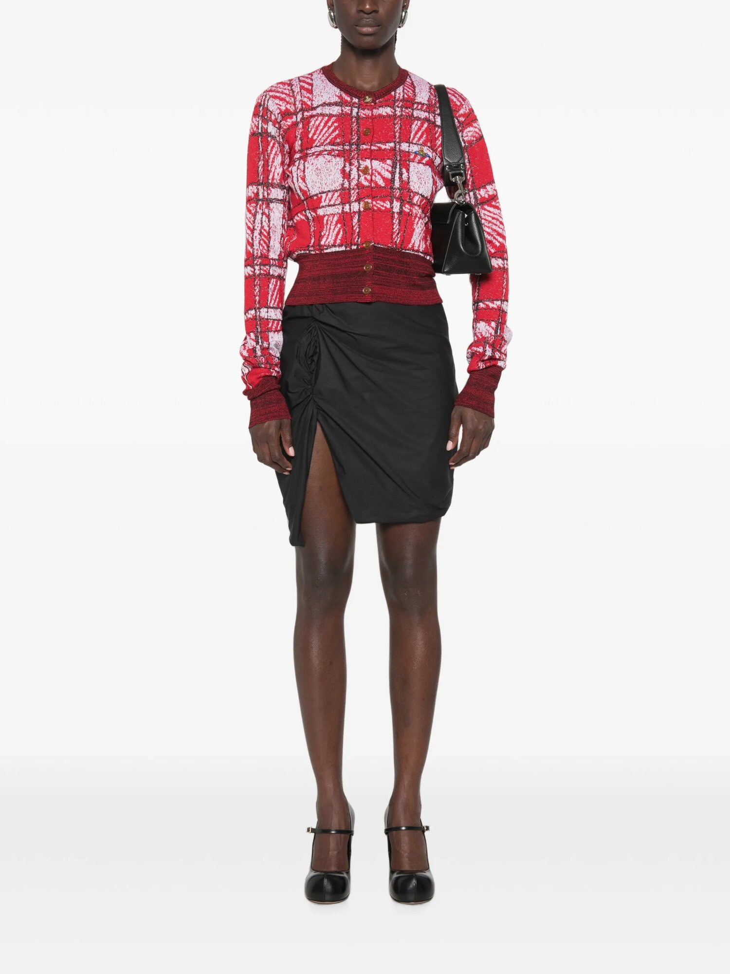Кардиган Vivienne Westwood Scribble Check buttoned cardigan, размер 40, красный — фото 1