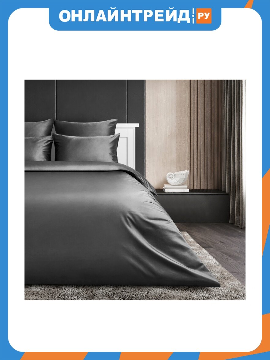 Полутораспальный комплект постельного белья Soft Silver (наволочки 50х70) Серый космос, графитовый, 925425