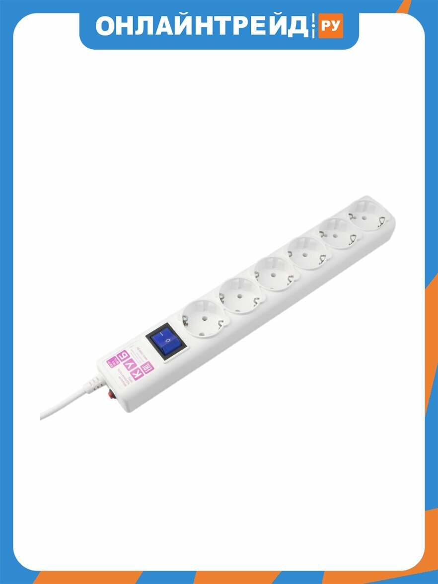 Фильтр-удлинитель Power Cube 1,9 м 6 розеток с заземлением (белый) 16А/3,5кВт/ Surge protector Power