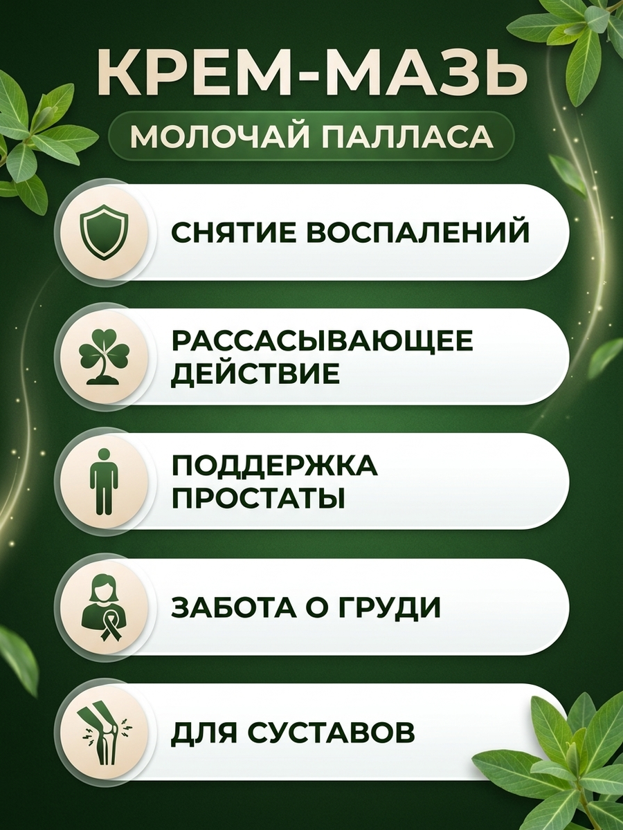 Мазь Молочай Палласа Мужик-корень натуральная заживляющая от узлов, 100 мл