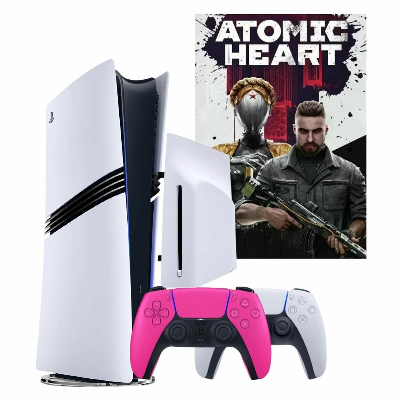 Игровая приставка Sony PS5 Pro + игра Atomic Heart+геймпад Pink+дисковод