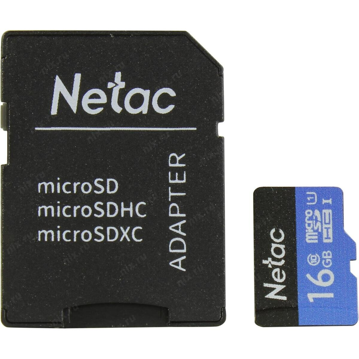 Netac NT02P500STN-016G-R microSDHC Memory Card 16Gb UHS-I U1 Class 10 + microSD-- SD Adapter — фото 1