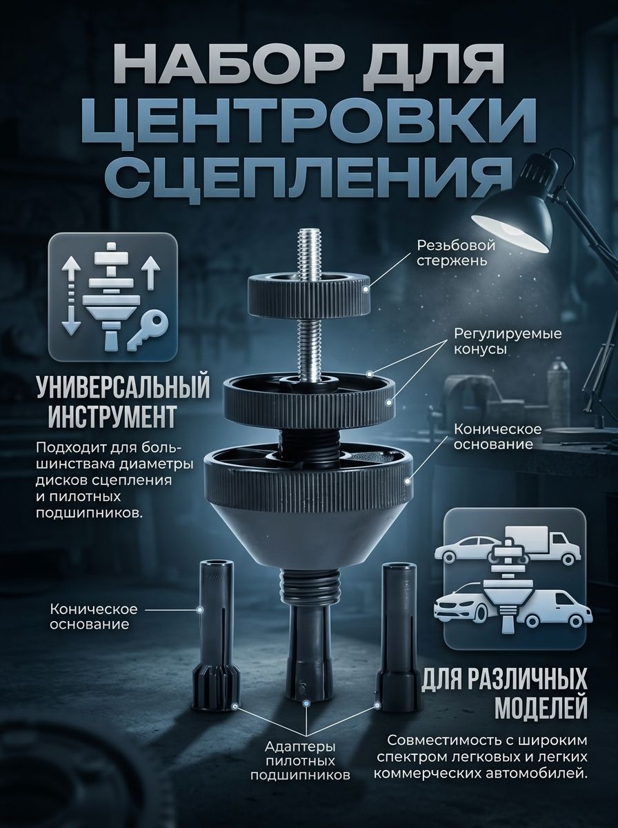 Универсальный комплект (инструмент) для центровки дисков сцепления автомобилей