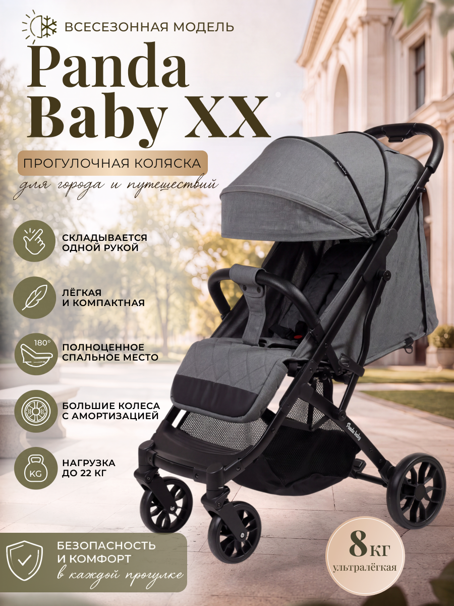 Детская прогулочная коляска Panda Baby XX темно-серая