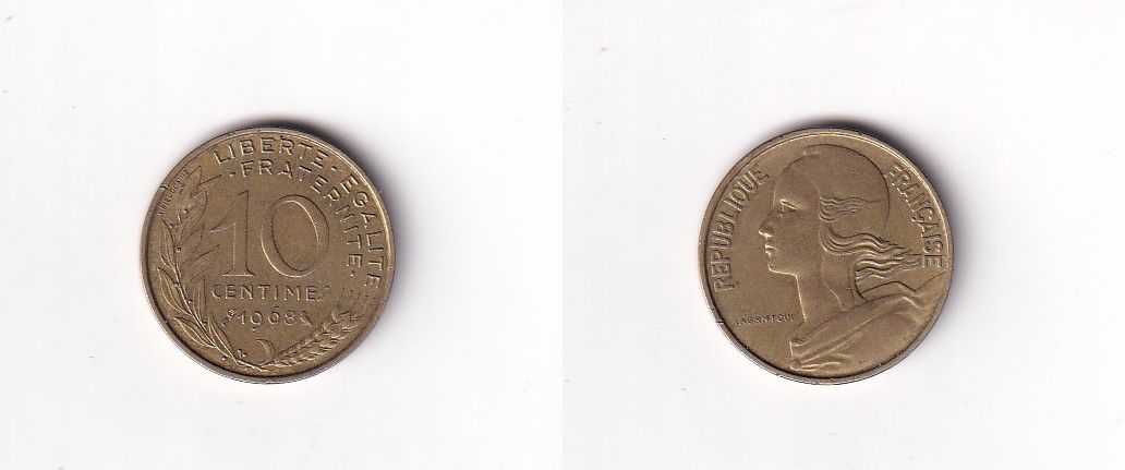 Франция 10 сантимов 1968 год