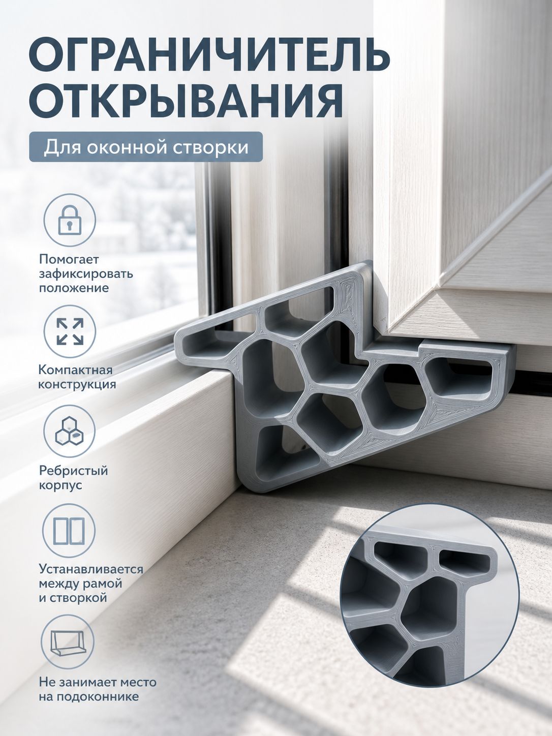Стопор для окна, ограничитель, цвет Черный