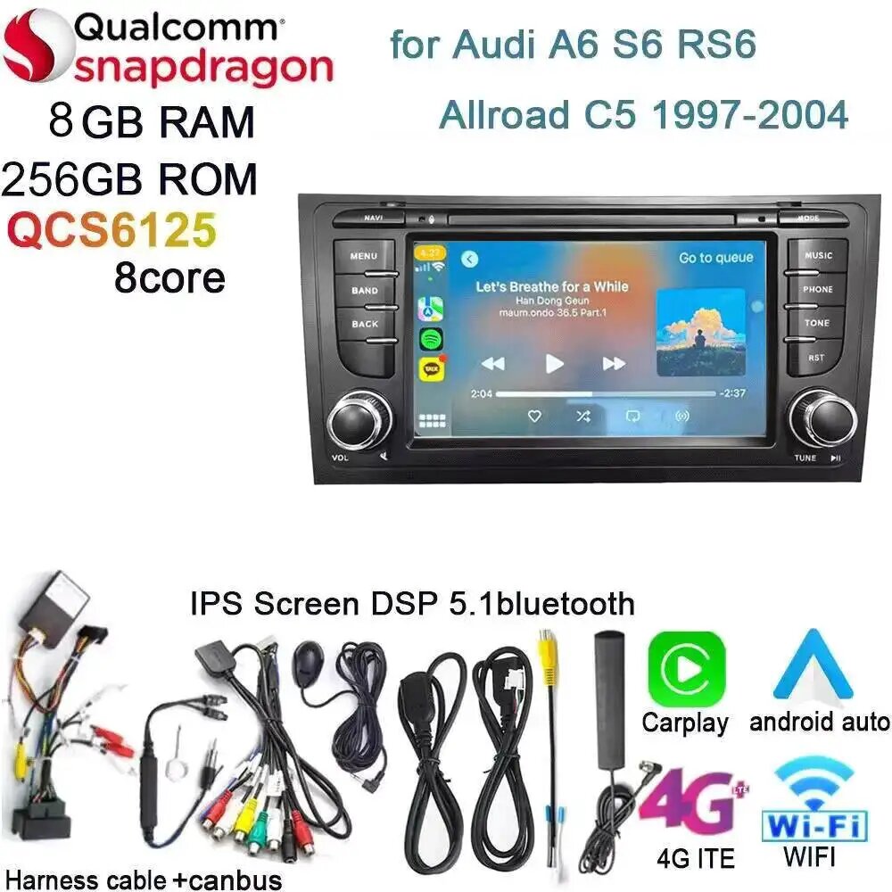 Автомагнитола Android для Audi A6 C5 1997-2004, S6 1999-2004, RS6 2002-2006, Qualcomm6125-8-256