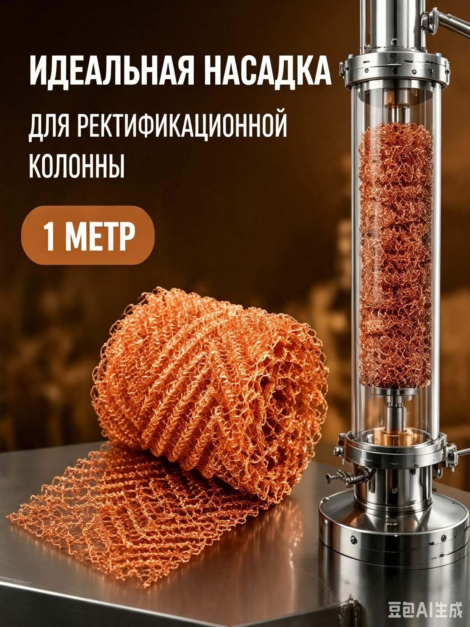 РПН 1 метр медная 4 нити, от Производителя Регулярная проволочная насадка (Для дистилляции спирта)
