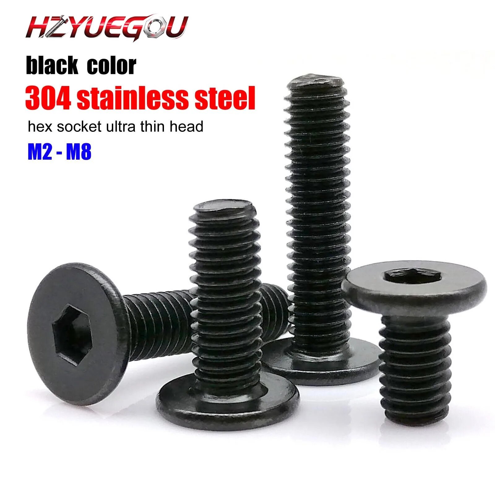 HZYUEGOU черные винты из нержавеющей стали M2-M8 M2.5 50pcs, 14 мм