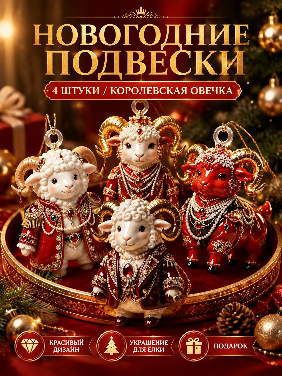 Елочная игрушка 8 см белый 4 шт