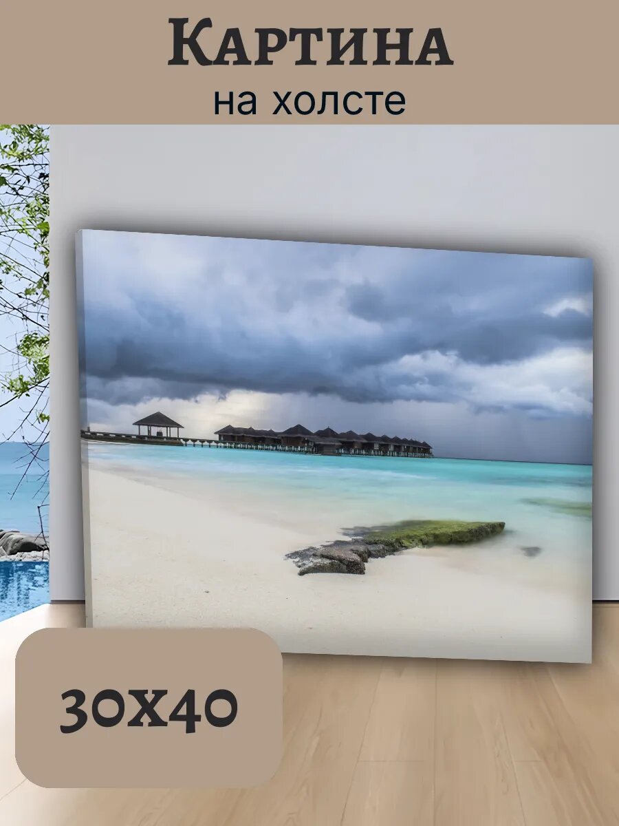 Картина Постер Мальдивы 30x40 с водными виллами
