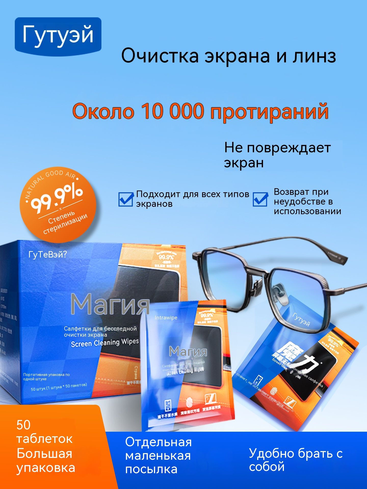 Glodway Салфетки влажные автомобильные, 1 шт.
