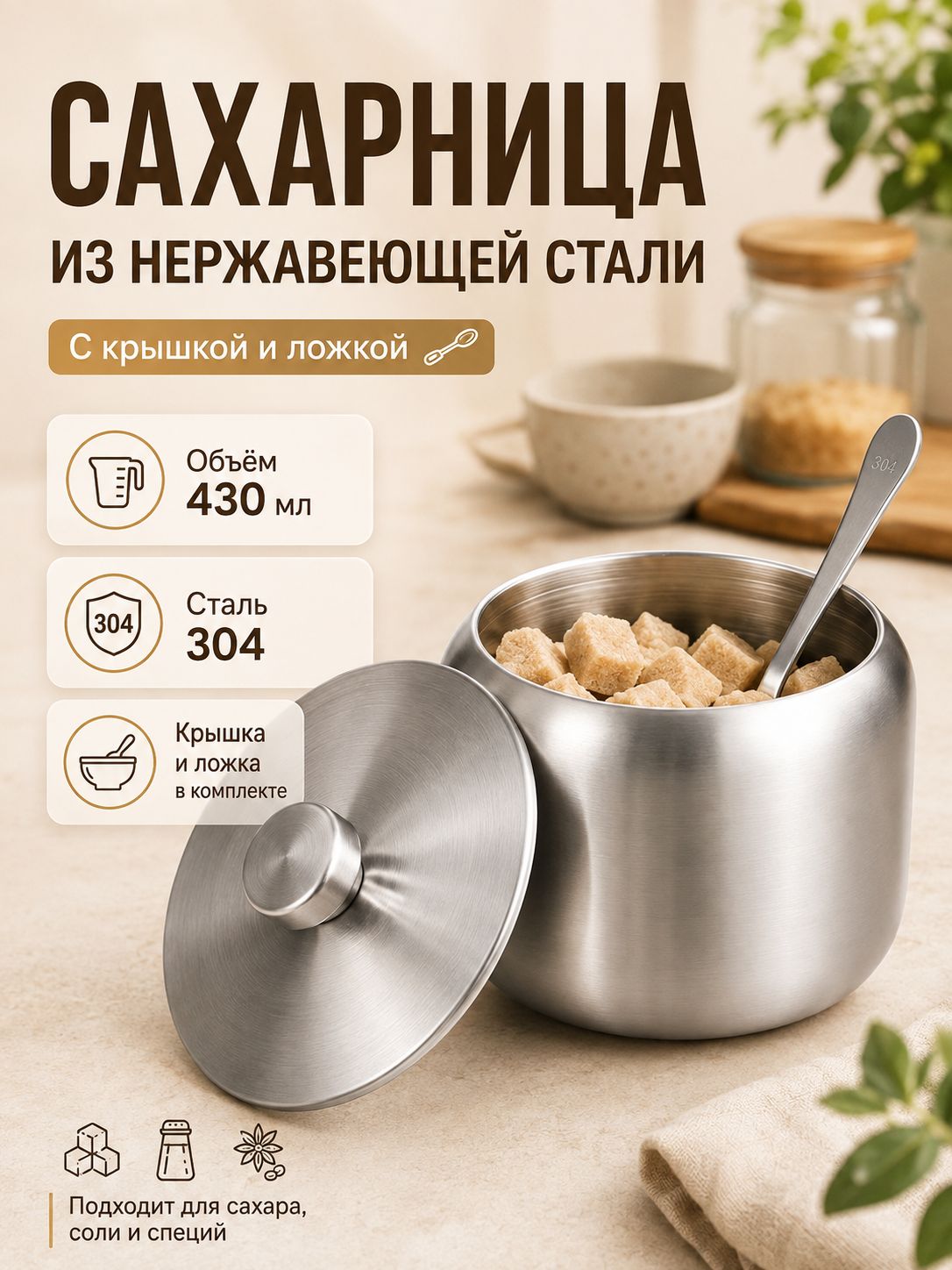Креманка 9 см 400 мл нержавеющая сталь 1 шт цвет серебристый