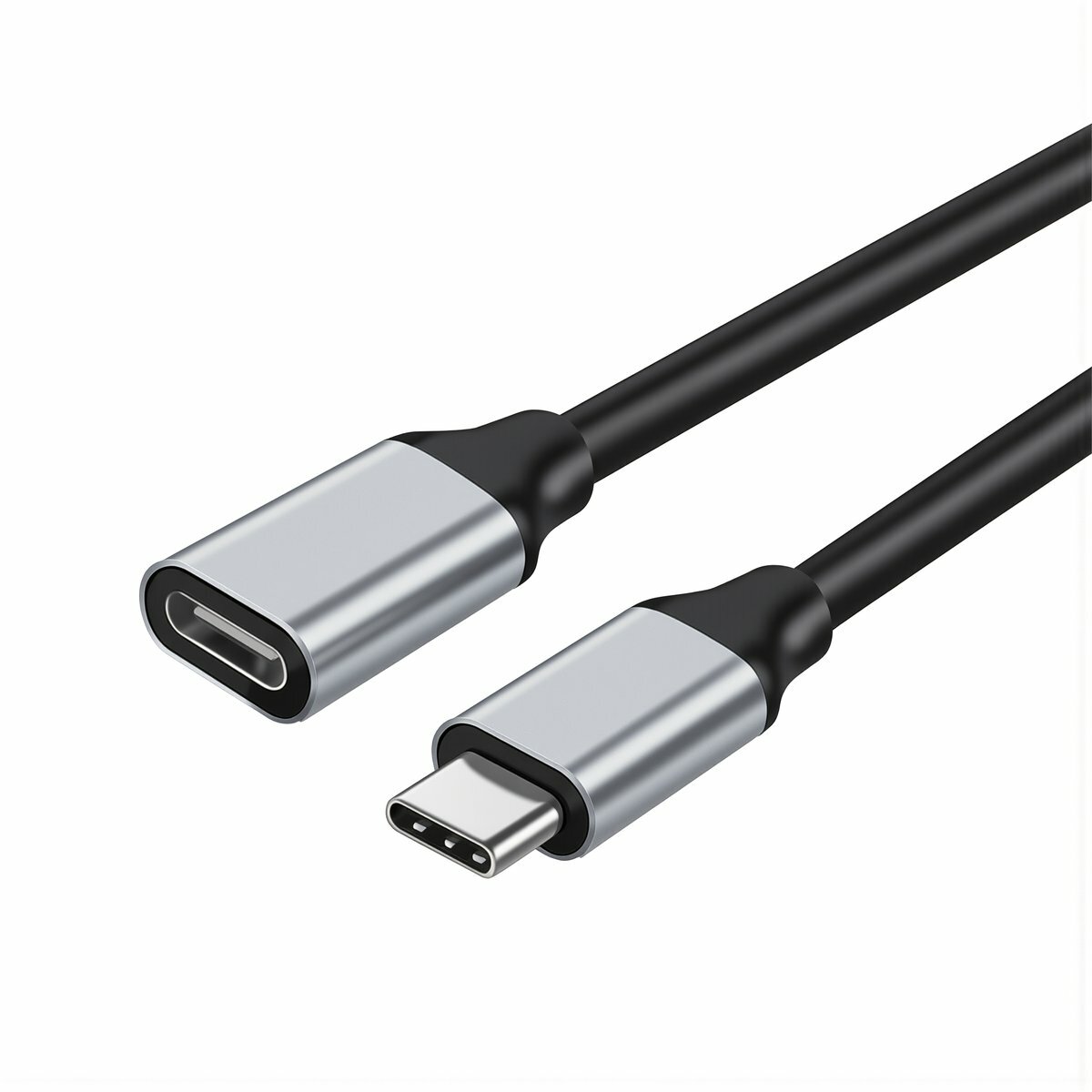Удлинитель Type-C 1 метр тканевая оплетка металлические разъемы 90 градусов 10 Гбит/с 4К передача видео быстрая зарядка, 0.5 м ПВХ