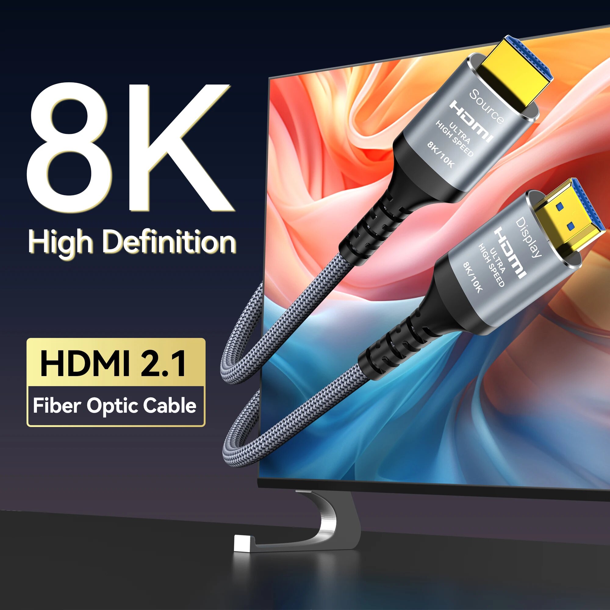 Оптоволоконный кабель 8K HDMI 2.1 8K60 Гц 4K120 Гц HDMI-кабель Динамический HDR/eARC/HDCP 2.3, совместимый с LG Samsung Sony TV/PS5/Blu-ray