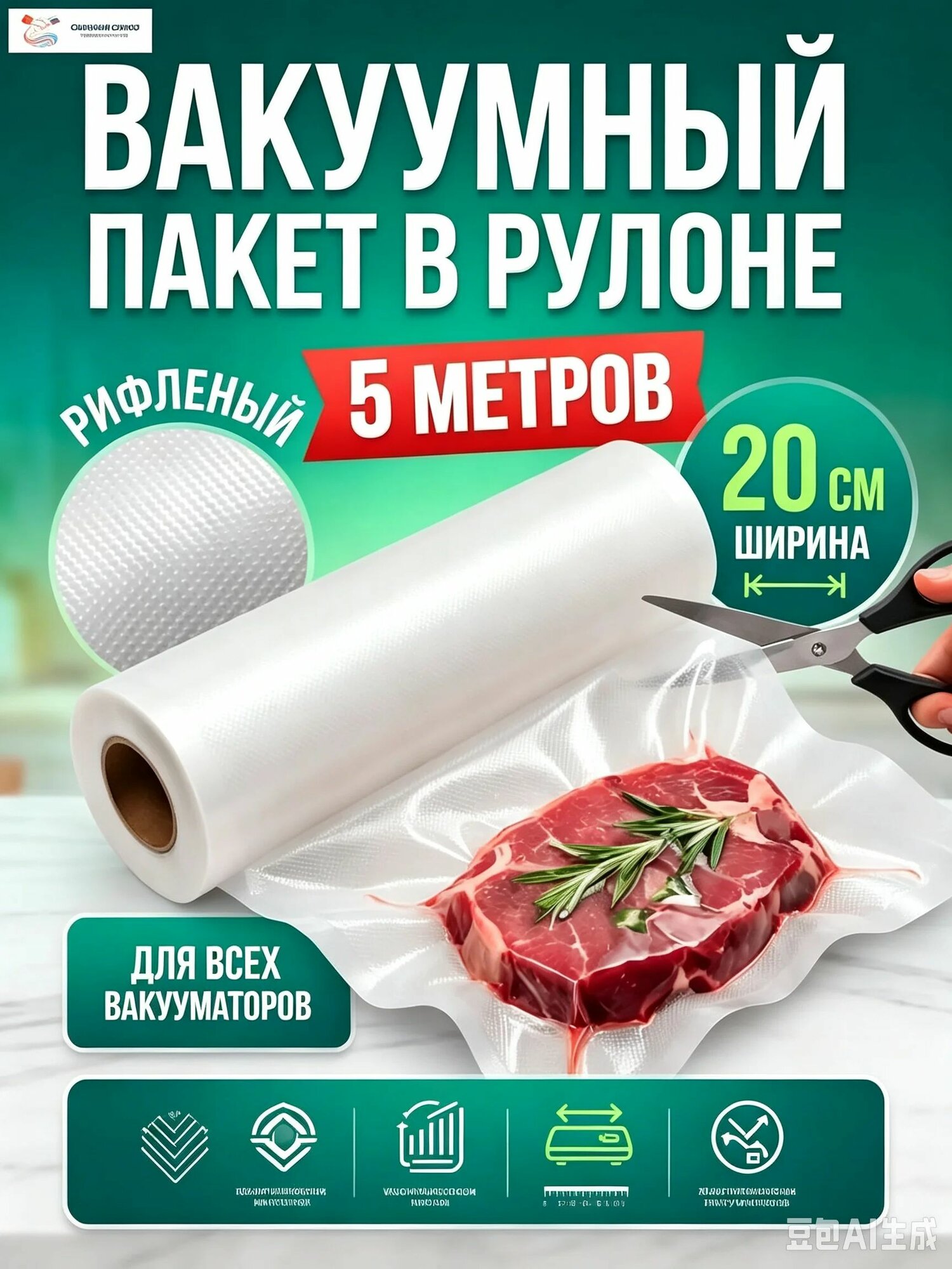 Пакеты для вакууматора рифленые 20х500 см.