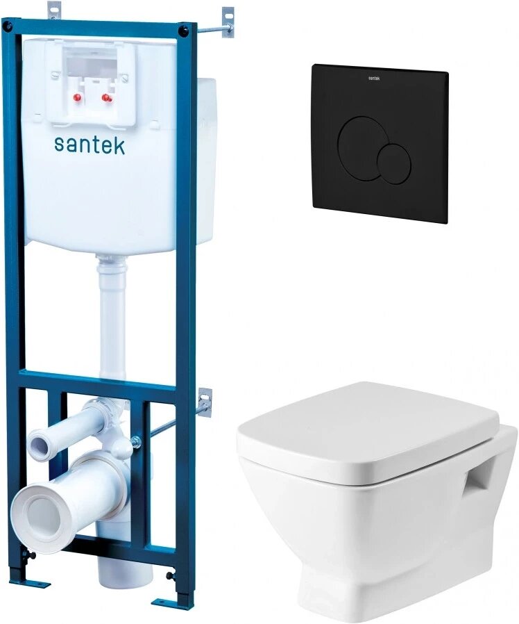 Комплект инсталляция с унитазом Santek 1WH501776 с кнопкой смыва, черный матовый + унитаз подвесной Santek Нео, с сиденьем микролифт, белый